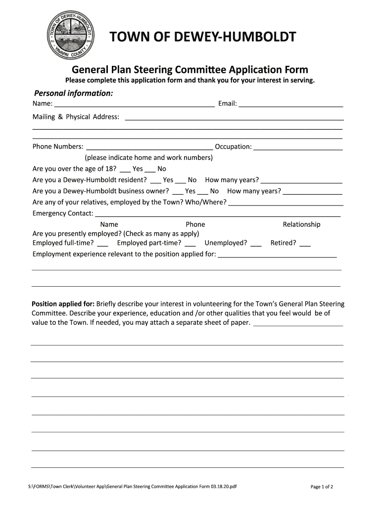 Fillable Online General Plan Steering Committee Application Form Fax ...