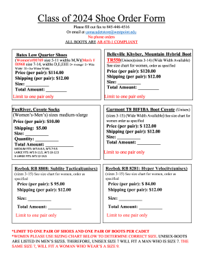 Fillable Online Class of 2024 Shoe Order Form Fax Email Print - pdfFiller