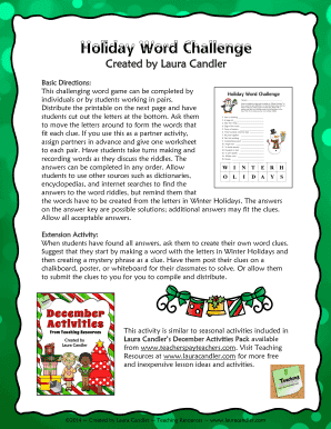 Fillable Online Free Holiday Word Challenge! This engaging word game ...