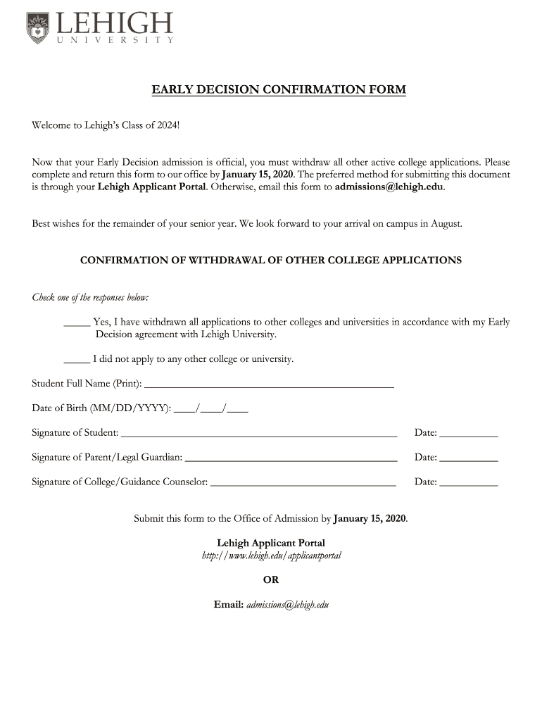 Early Decision Request Form Lehigh - Fill Online, Printable, Fillable ...