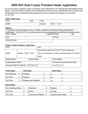 Fillable Online 2020-2021 Kent County Preschool Intake Application Fax ...