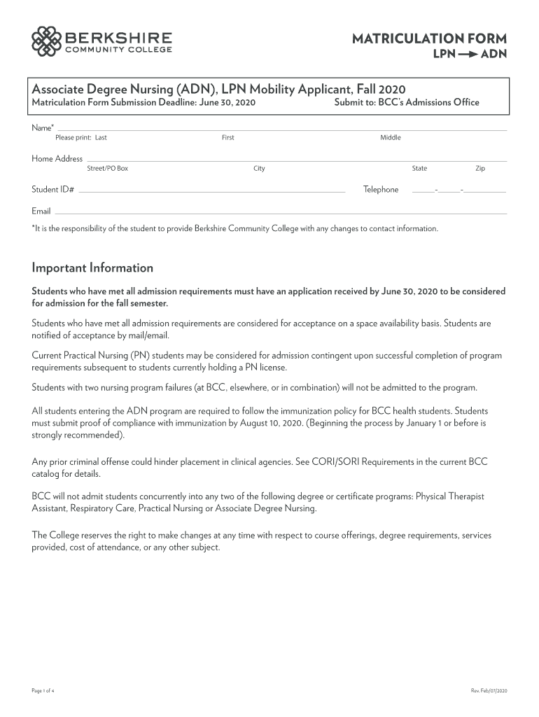 Fillable Online LPN-RN ASN Degree Program - Application Form Please ...