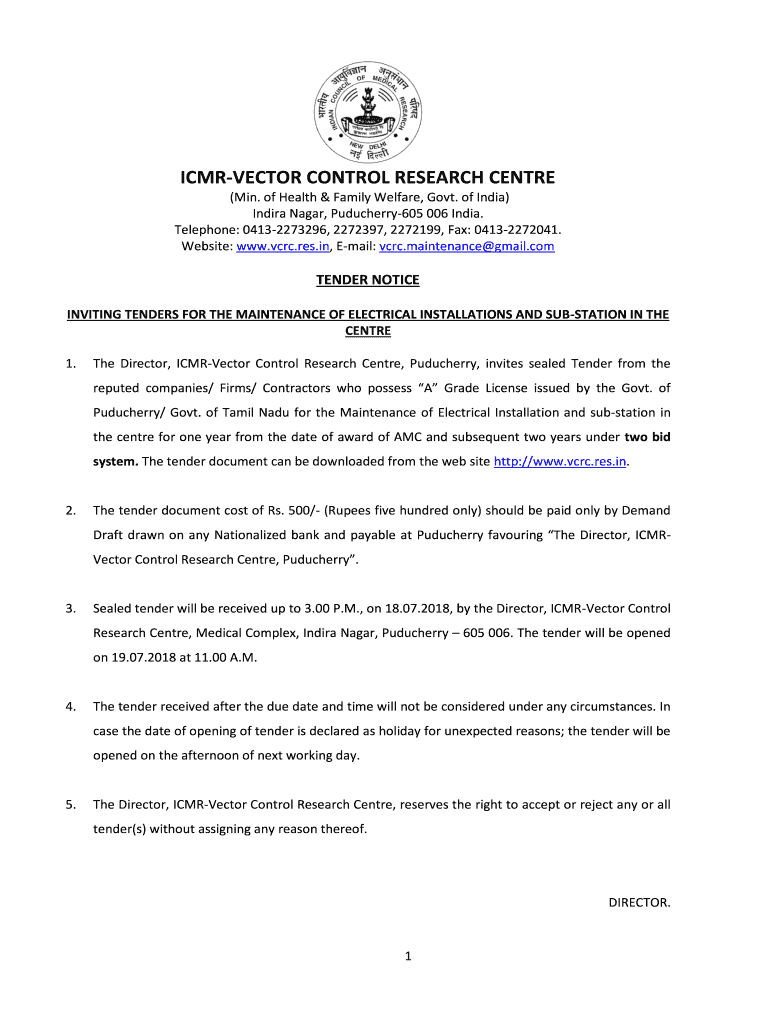Fillable Online icmr-vector control research centre - VCRC Fax Email ...
