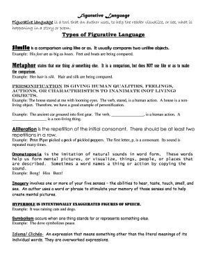 Fillable Online figurative language: is a tool that an author uses to ...
