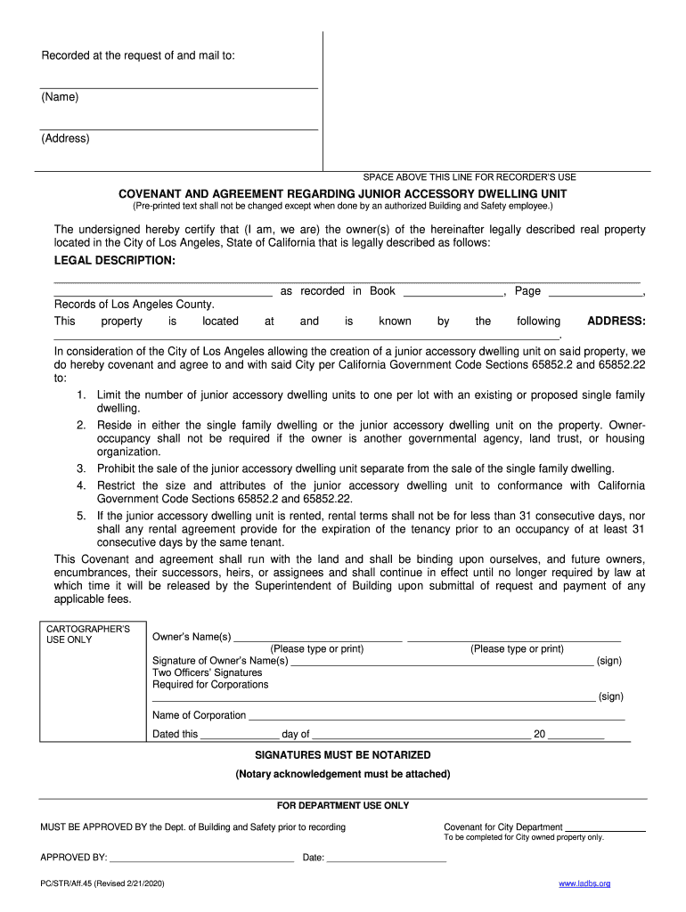 Fillable Online COVENANT AND AGREEMENT REGARDING JUNIOR ACCESSORY ...