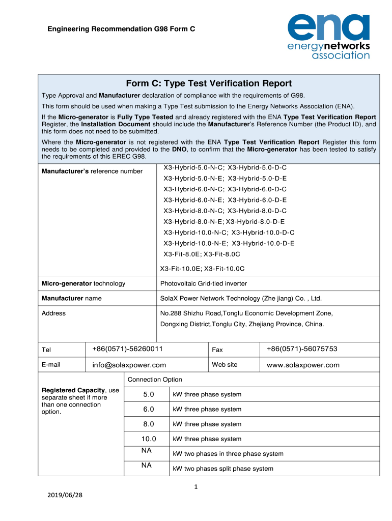 Fillable Online Form C: Type Test Verification Report - SolaX Power Fax ...
