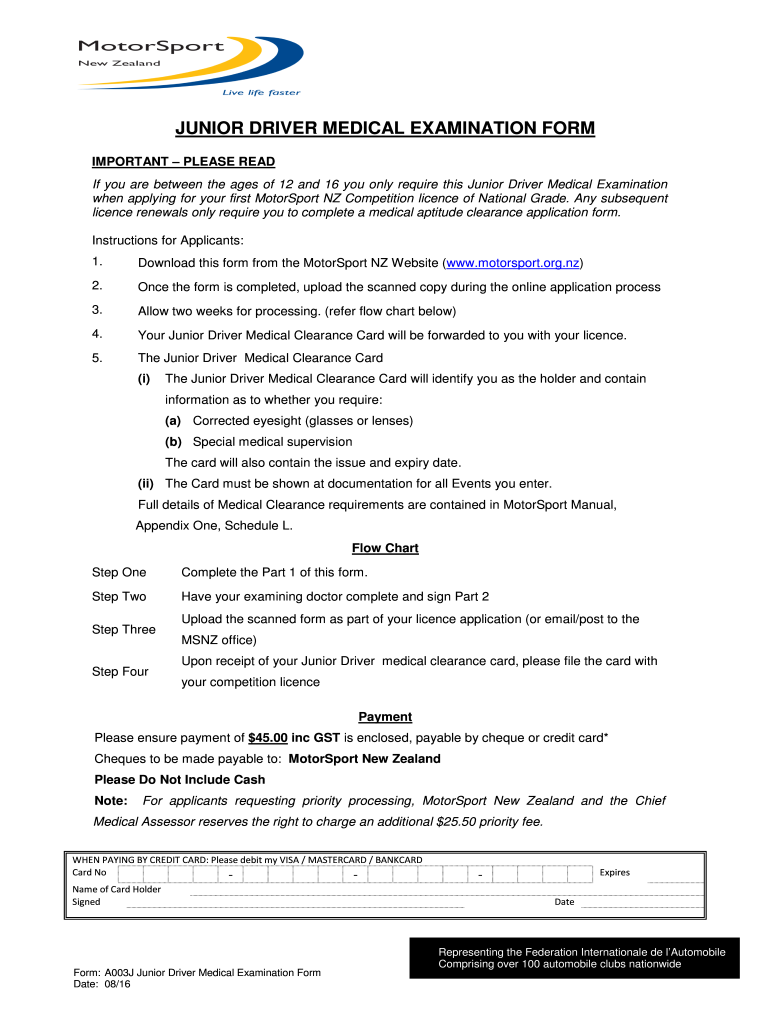 Fillable Online A003J Junior Driver Medical Examination Form Fax Email ...