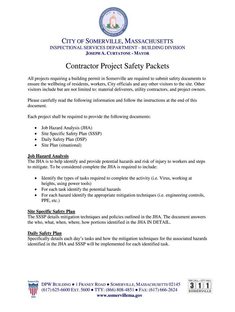 Fillable Online Contractor Project Safety Packets - City of Somerville ...