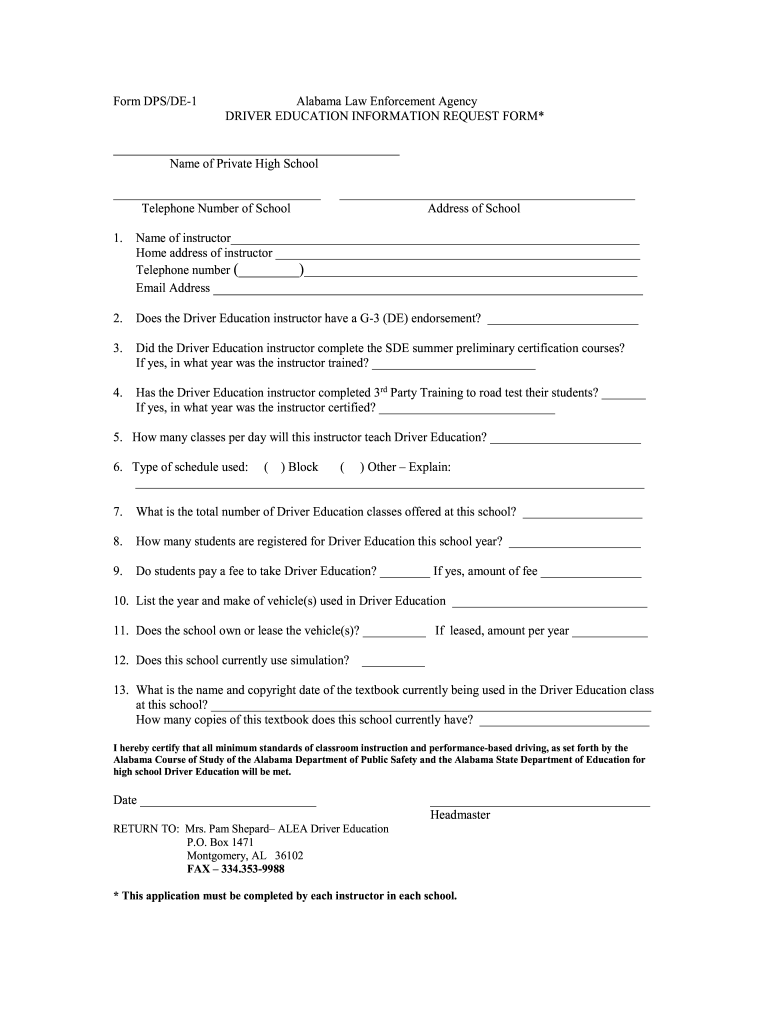 Fillable Online Driver Education Information Request Form Fax Email ...