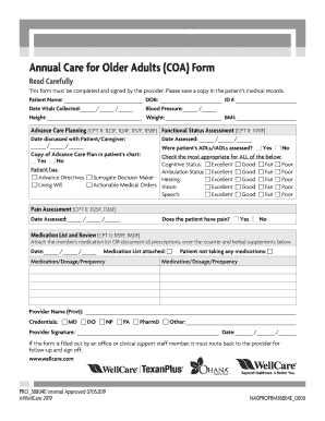 Fillable Online Annual Care for Older Adults (COA) Form Page 1 ...