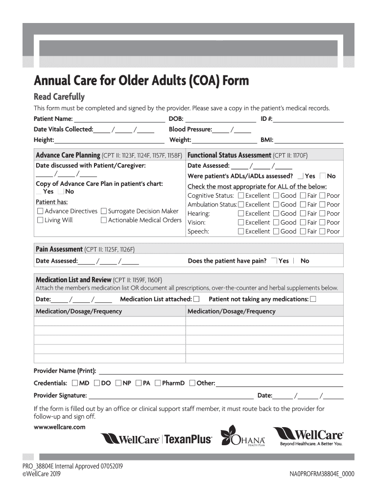 Care For Older Adults Assessment Form - Fill Online, Printable ...