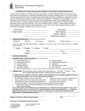 Fillable Online medical authorization form - Beth Israel Deaconess ...