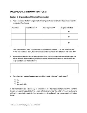 Fillable Online IMLS Program Information Form. IMLS Program Information ...