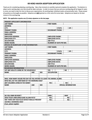 Fillable Online K9 HERO HAVEN ADOPTION APPLICATION Fax Email Print ...
