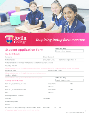 Fillable Online Student Application Form Office Use Only Fax Email ...