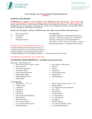 Fillable Online TEXT BOOK AND STATIONERY REQUIREMENTS FORM 1 ... Fax ...
