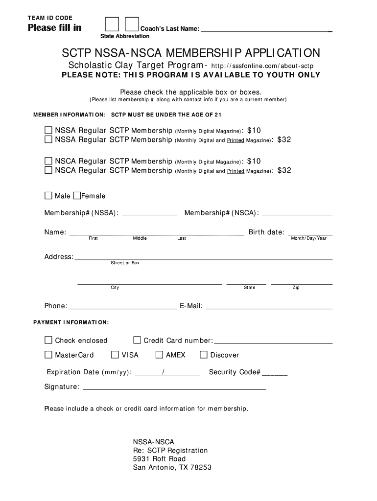 Fillable Online SCTP NSSA-NSCA MEMBERSHIP APPLICATION Fax Email Print ...