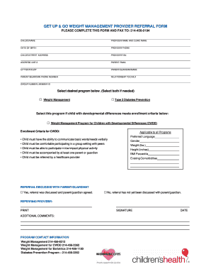 Fillable Online get up & go weight management provider referral form ...