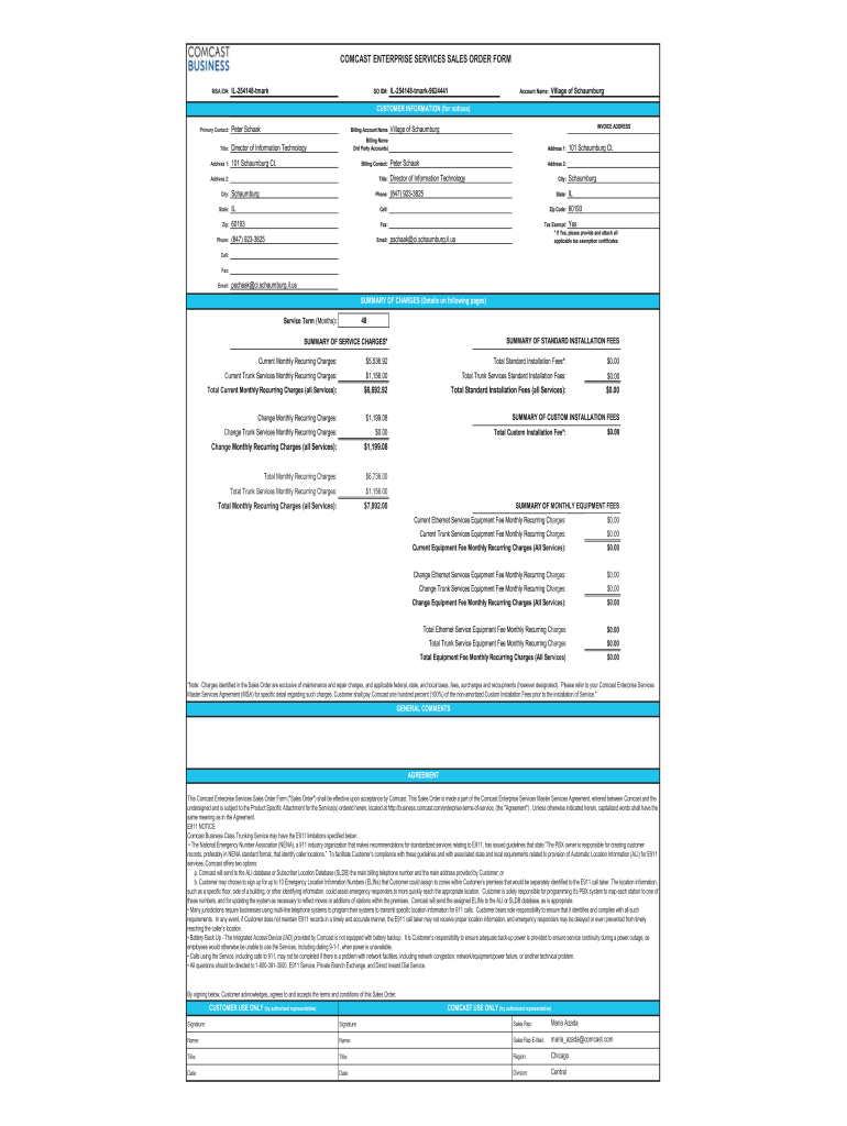 Fillable Online Comcast Agreement and Sales Order Proposal.pdf Fax ...
