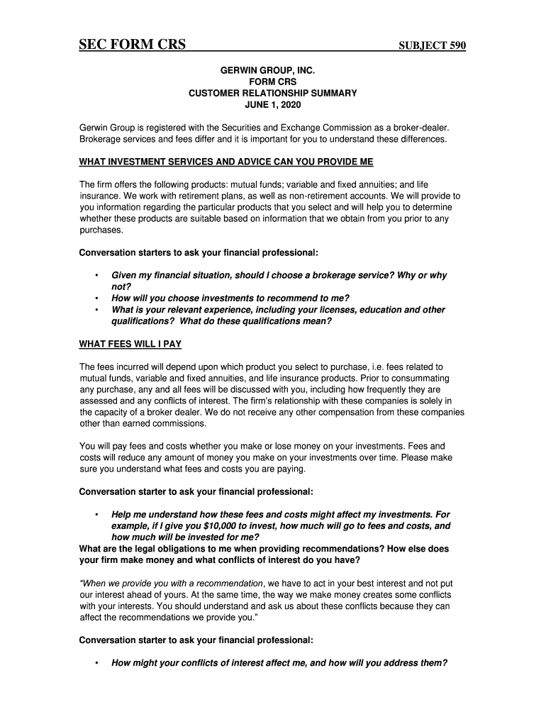 Fillable Online FORM CRS hours per response: xx.xx - SEC.gov Fax Email ...