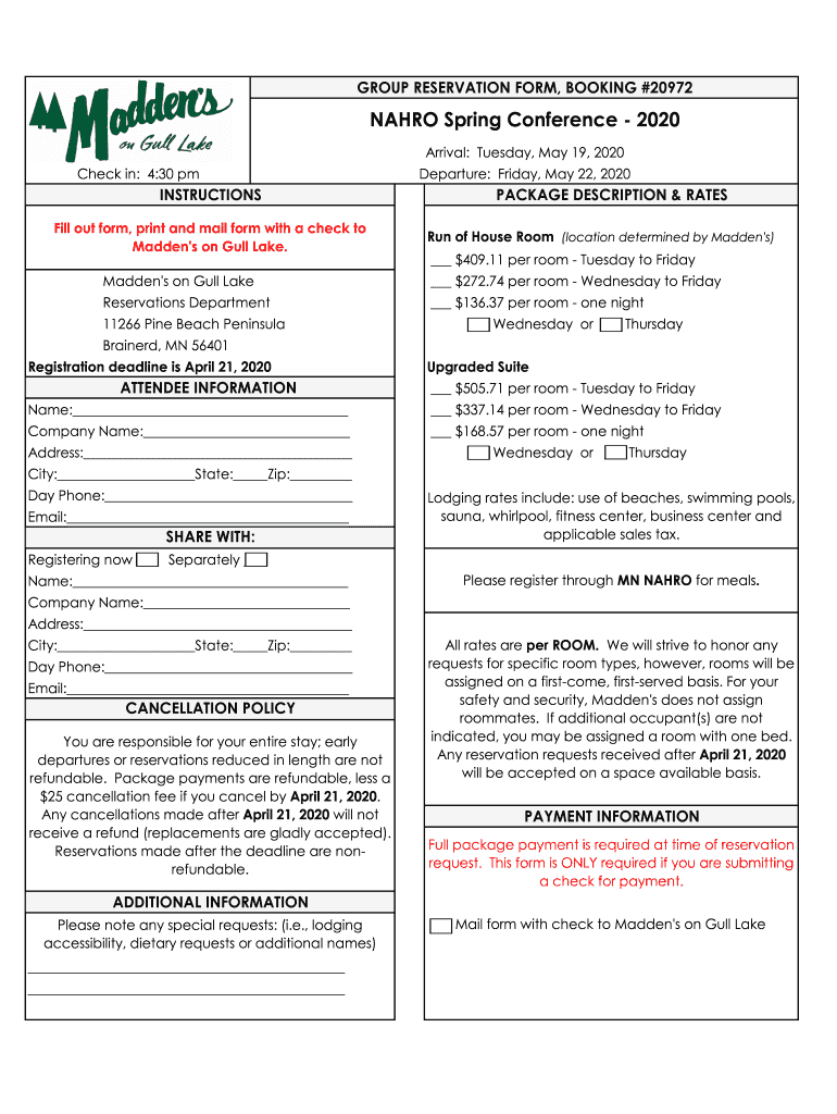 Fillable Online GROUP RESERVATION FORM, BOOKING #20972 Fax Email Print ...