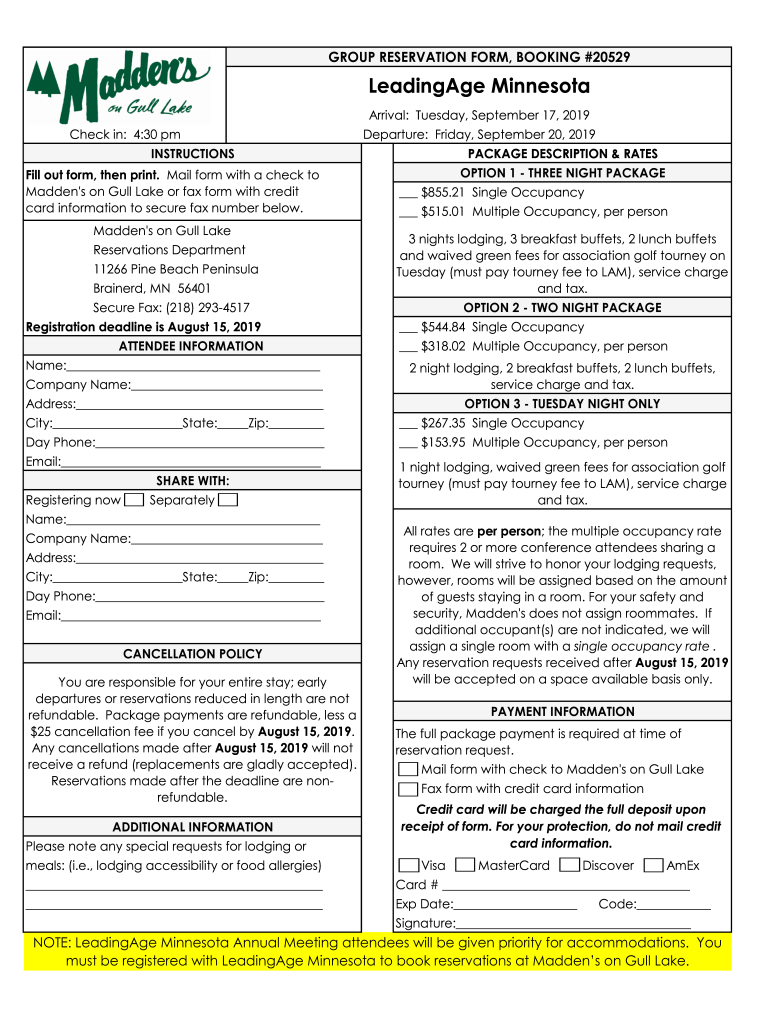 Fillable Online GROUP RESERVATION FORM, BOOKING #20529 LeadingAge Fax ...
