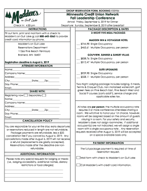 Fillable Online GROUP RESERVATION FORM, BOOKING #20986 Minnesota Fax ...