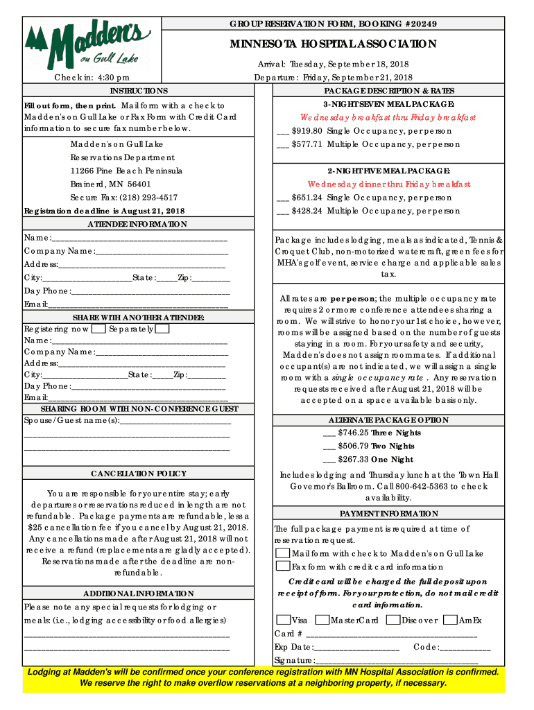 Fillable Online GROUP RESERVATION FORM, BOOKING #20249 Fax Email Print ...