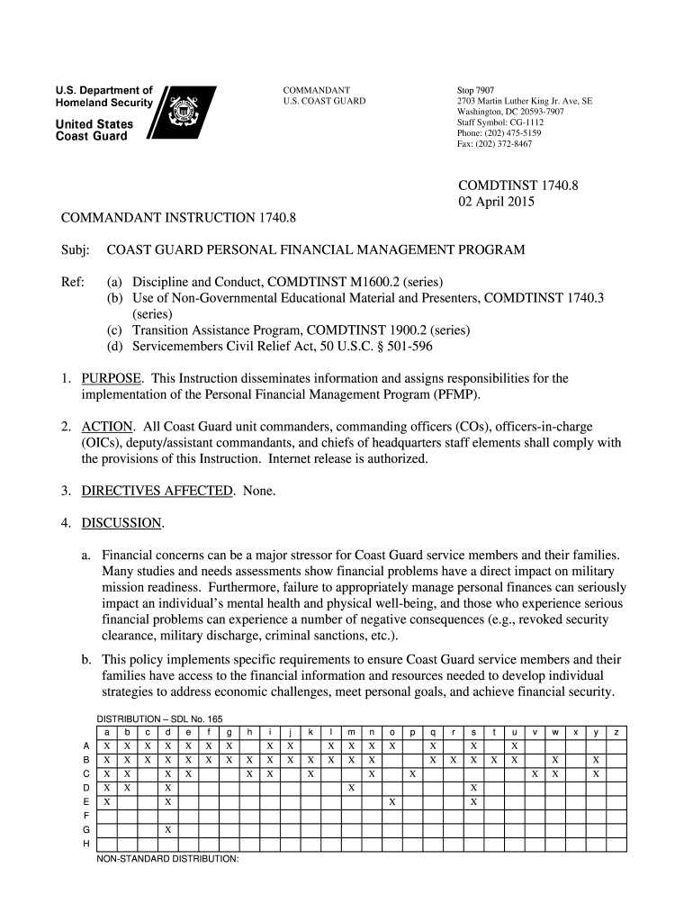 Fillable Online coast guard personal financial management ... - Defense ...