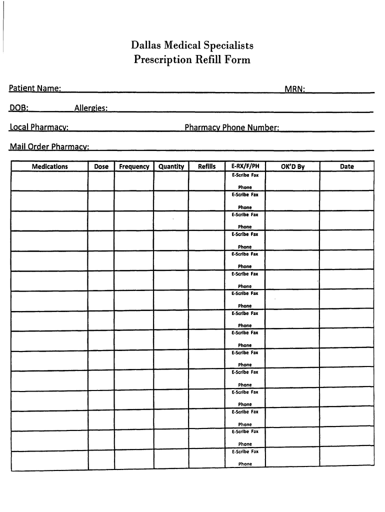 Fillable Online Prescription Refill Form. Prescription Refill Form Fax ...