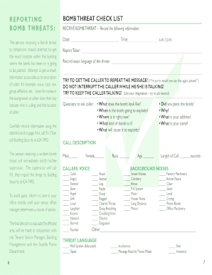 Fillable Online REPORTING BOMB THREAT CHECK LIST BOMB THREATS : Fax ...