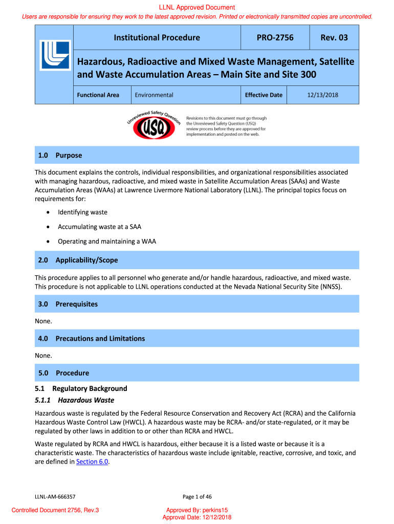 Fillable Online PRO-2756,Hazardous, Radioactive and Mixed Waste ...