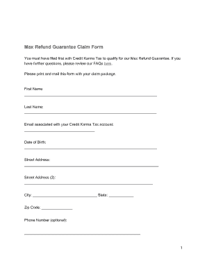 Fillable Online Max Refund Guarantee Claim Form Fax Email Print - pdfFiller
