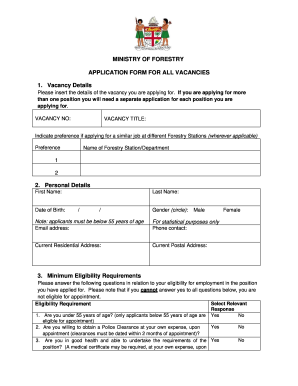Fillable Online MINISTRY OF FORESTRY APPLICATION FORM FOR ALL ... Fax ...