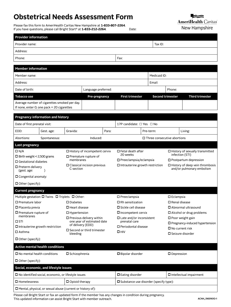 Fillable Online Obstetrical Needs Assessment Form - Providers ...