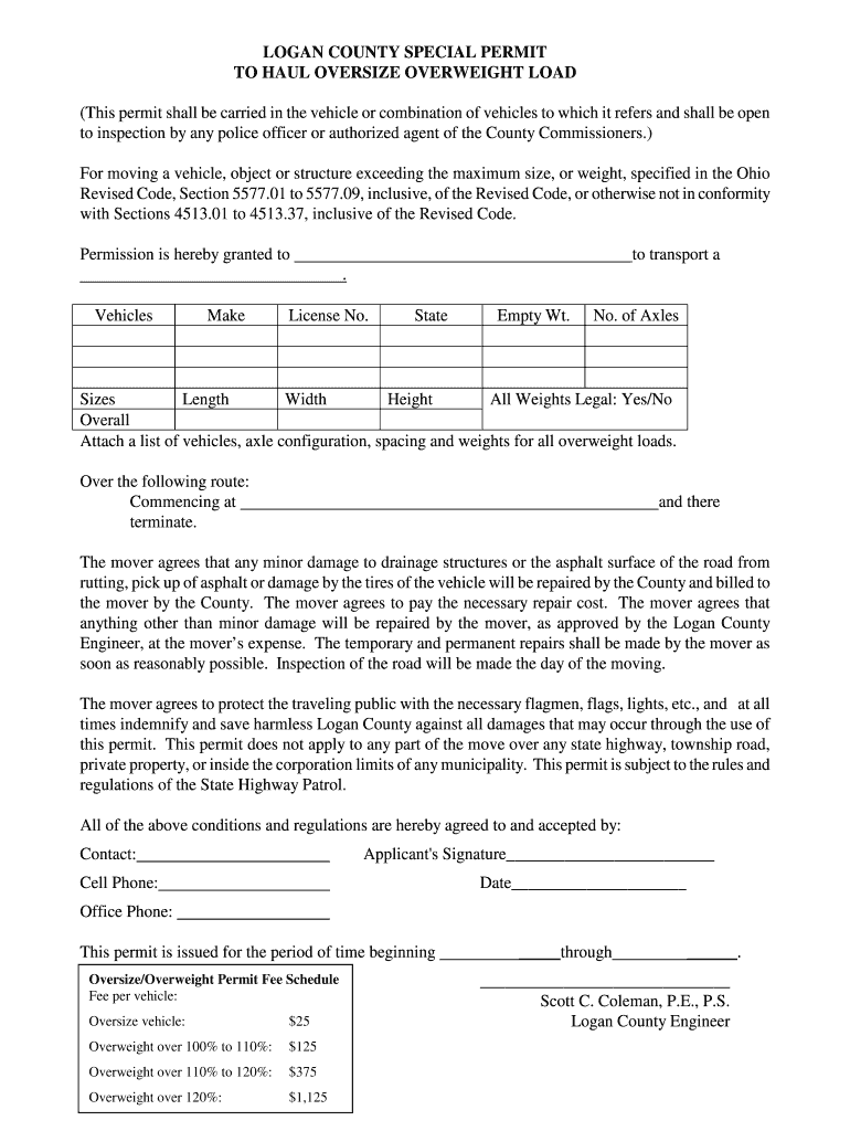 Fillable Online Lawriter - ORC - 4513.34 Written permits for oversized ...