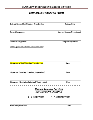 Fillable Online EMPLOYEE TRANSFER FORM - Plainview ISD Fax Email Print ...