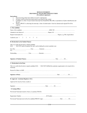Fillable Online PROVISIONAL TRANSCRIPT REQUEST FORM Fax Email Print ...