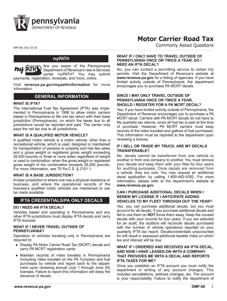 Fillable Online Motor Carrier Road Tax Decals - PA Department of ...