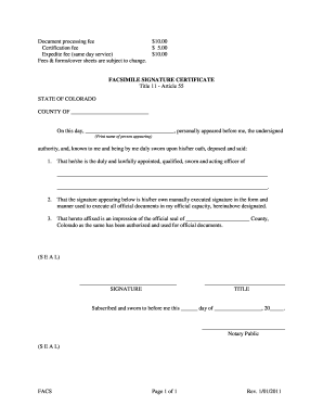 Fillable Online FACSIMILE SIGNATURE CERTIFICATE Fax Email Print - pdfFiller