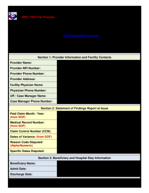 Fillable Online Department of Health Care Services DRG TAR-Free ...