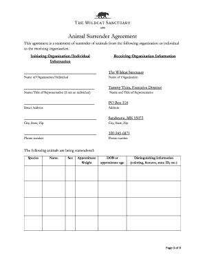 Fillable Online Animal surrender agreement template in Word and Pdf ...