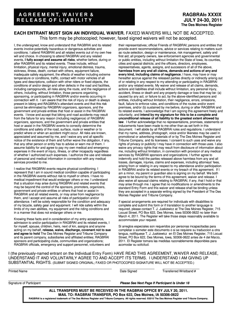 Fillable Online EACH ENTRANT MUST SIGN AN INDIVIDUAL WAIVER Fax Email ...