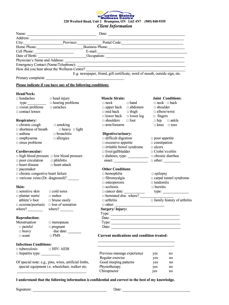 Fillable Online Confidential Patient Case History - Chiropractor ...