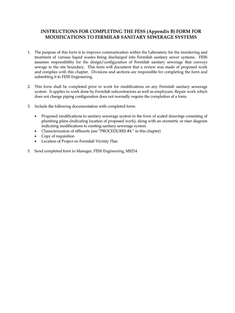 Fillable Online FORM FOR MODIFICATIONS TO FERMILAB SANITARY ... Fax ...