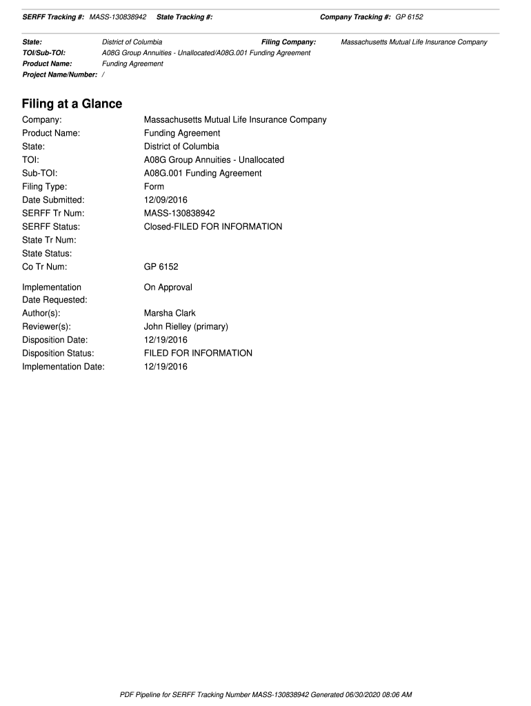 Fillable Online SERFF Tracking #: MASS-130838942 Fax Email Print ...