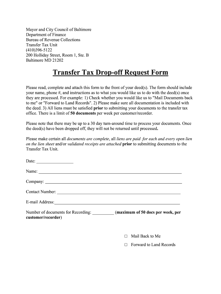 Fillable Online Transfer Tax Drop-off Request Form Fax Email Print ...