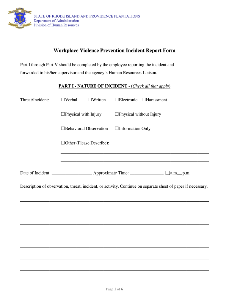 Fillable Online Violence Incident Report Form Fax Email Print - pdfFiller