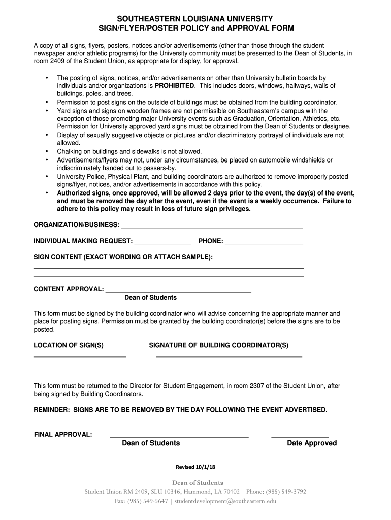 Fillable Online SIGN/FLYER/POSTER APPROVAL FORM Fax Email Print - pdfFiller