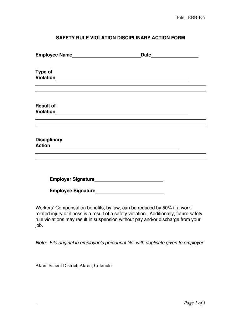 Fillable Online EBB-E-7 Safety Rule Violation Disciplinary Action Form ...